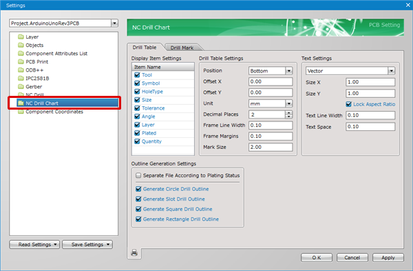 PCB Layout CAD - NC Drill Chart